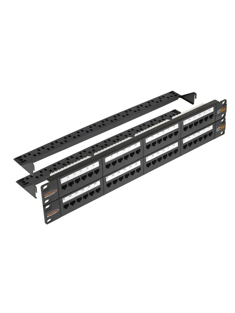 Патч-панель NIKOMAX NMC-RP48UD2-2U-BK 19", 2U, Cat 5e, 48 портов RJ45 (8p8c), неэкранированная, Dual IDC (110/KRONE)
