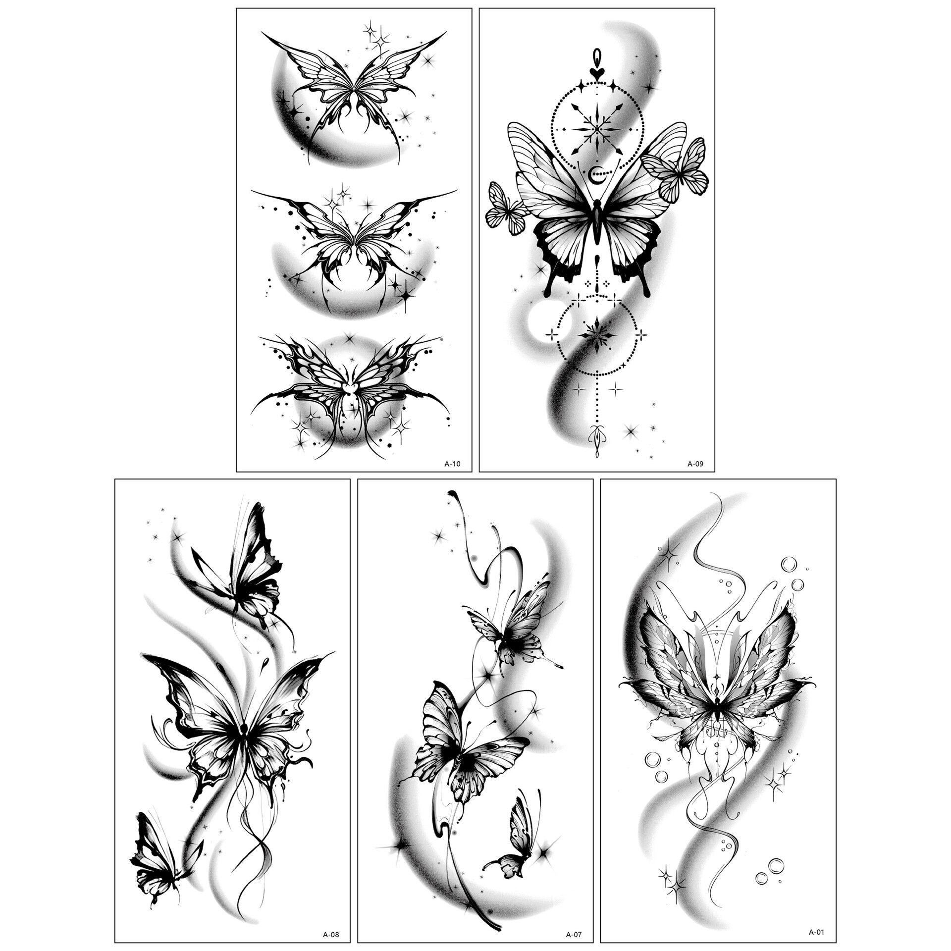 Высококачественные временные татуировки в европейском и американском стиле с изображением черных цветов и бабочек для женских рук.