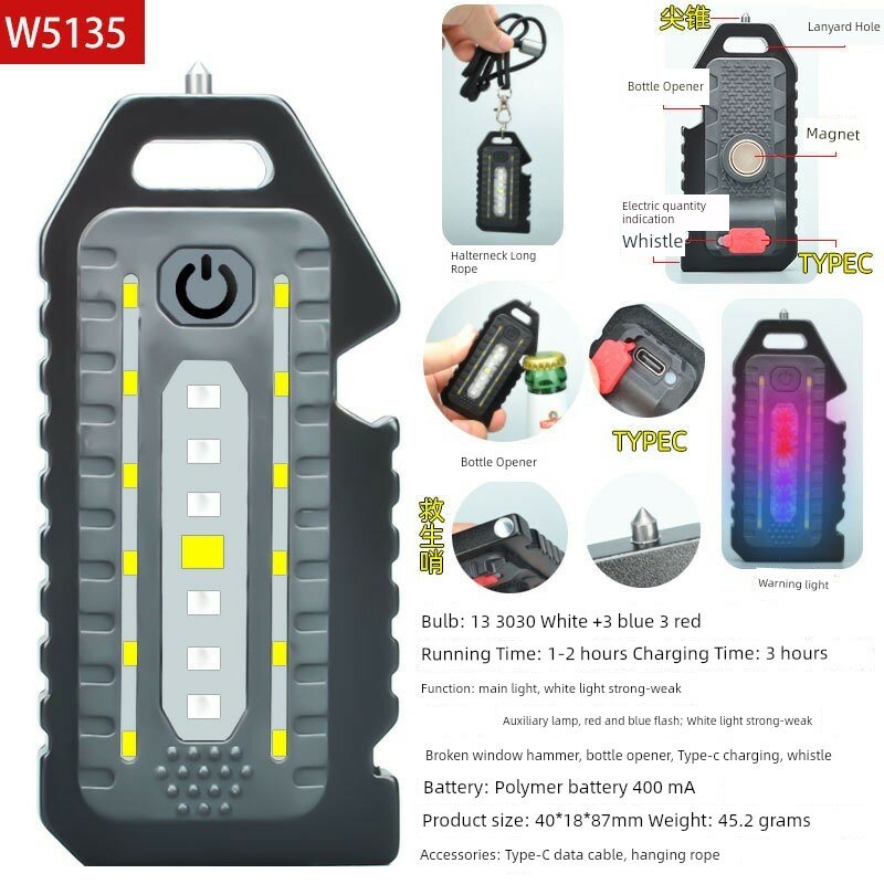 Мини-фонарик-карабин, аварийный COB-фонарик на брелок, USB-фонарик, портативный фонарик для улицы, рабочий фонарь