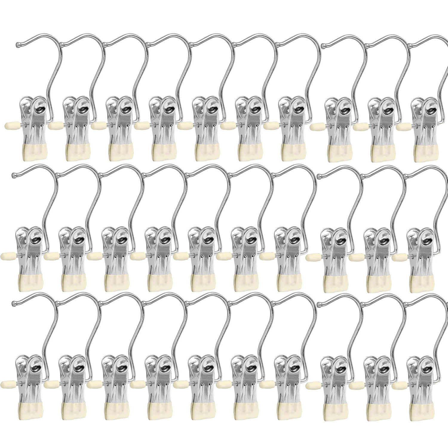 Boot Hangers Clips Laundry Hooks Hanging Clips Clothes Pins Closet Hanger Organizer Clamps Socks Towel Clips Heavy Duty Clothespins Bulk Hanger Clips for Closet Travel Pants Socks Handbags, 30 Pack, Stainless steel, 11.00cm/4.32inch, Silver+white