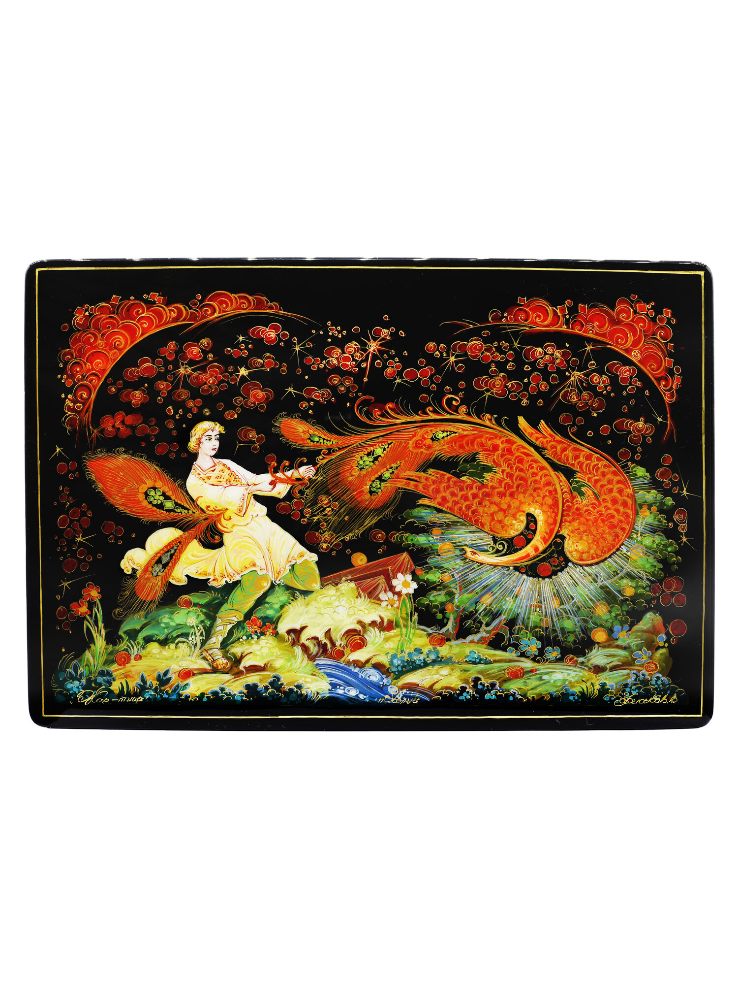 Шкатулка Холуй Жар-Птица, горизонтальный рисунок, худ. Фиськов