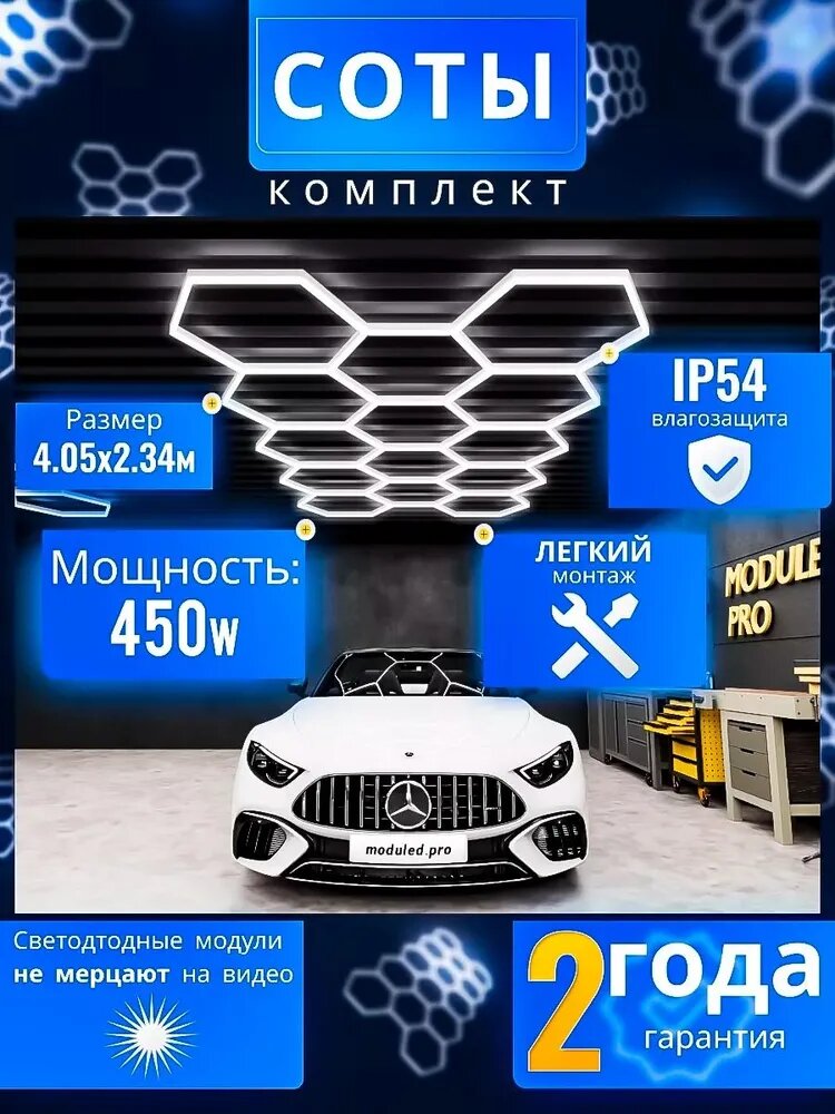 Светодиодное освещение для гаража/автосервиса LED Workshop, панель соты 6400К/450W размер 2350x4060mm
