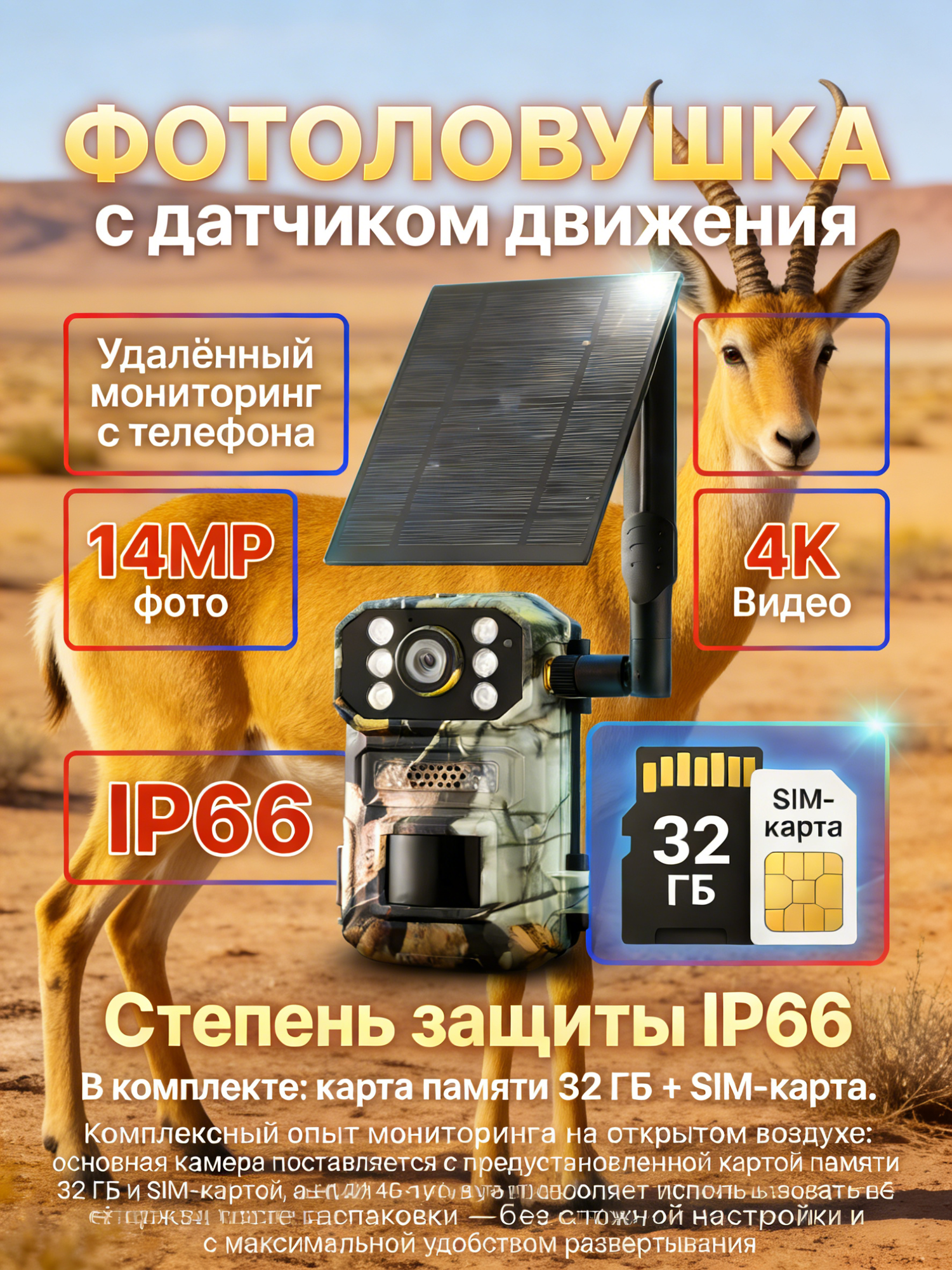 Фотоловушка, ночное видение, сим-карта, высокая четкость, водонепроницаемая, пылезащитная