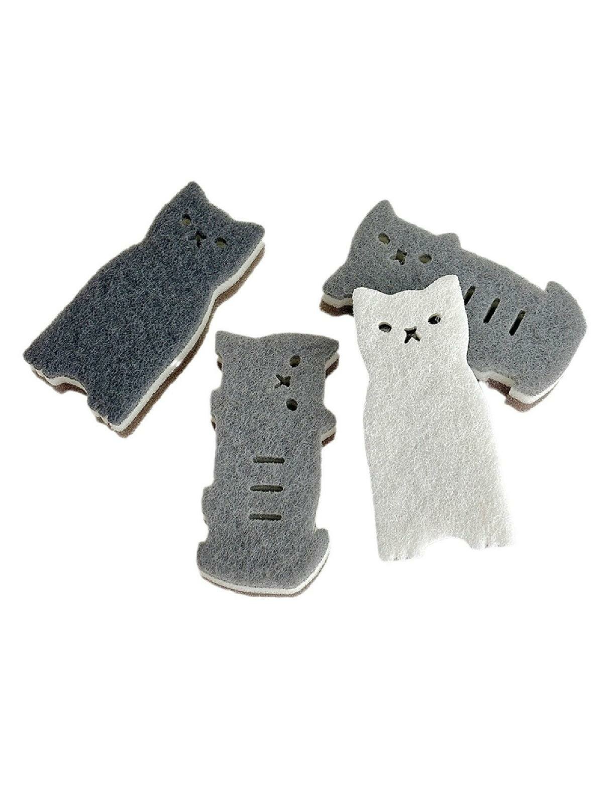 4 Утолщенных губки-скраб в форме кошек, универсальный инструмент для чистки кухни