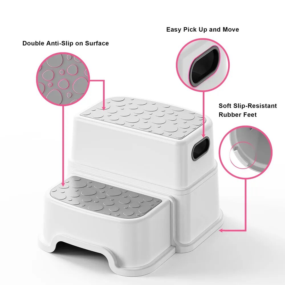 Табурет подставка для ног детская в ванную и туалет с двойной прорезиненной ступенькой до 100 кг / Табуретка для унитаза и раковины