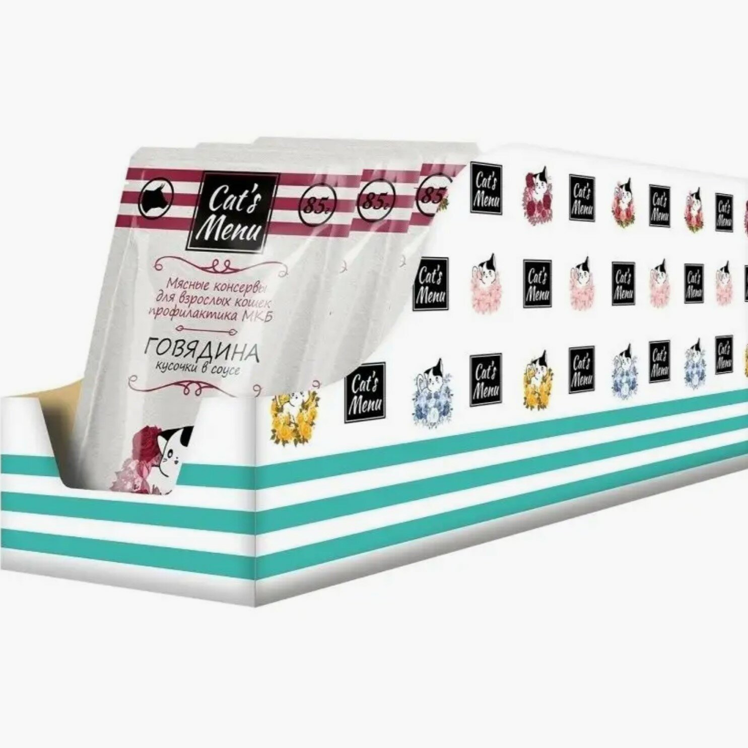 Cat`s Menu пауч для взрослых кошек с говядиной кусочки в соусе профилактика МКБ 85г*32шт