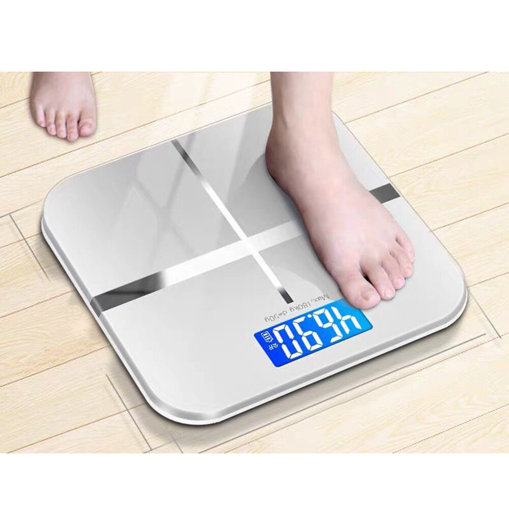 Весовая шкала цифровая точная для измерения веса тела в ванной комнате из закаленного стекла с подсвеченным LCD-дисплеем, технологией Step-On, грузоподъемностью 400 фунтов, дизайном с закругленными углами, цветы Розовое золото Голубой Черный Золотой