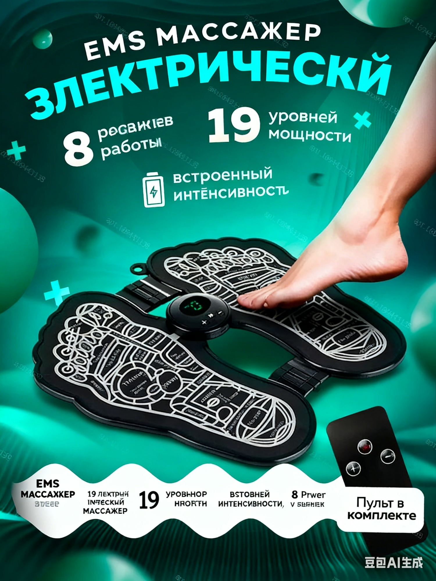 Массажер для ног электрический компрессионный, Массажный коврик вибрационный, Миостимулятор для ступней, мышц, токовый ,