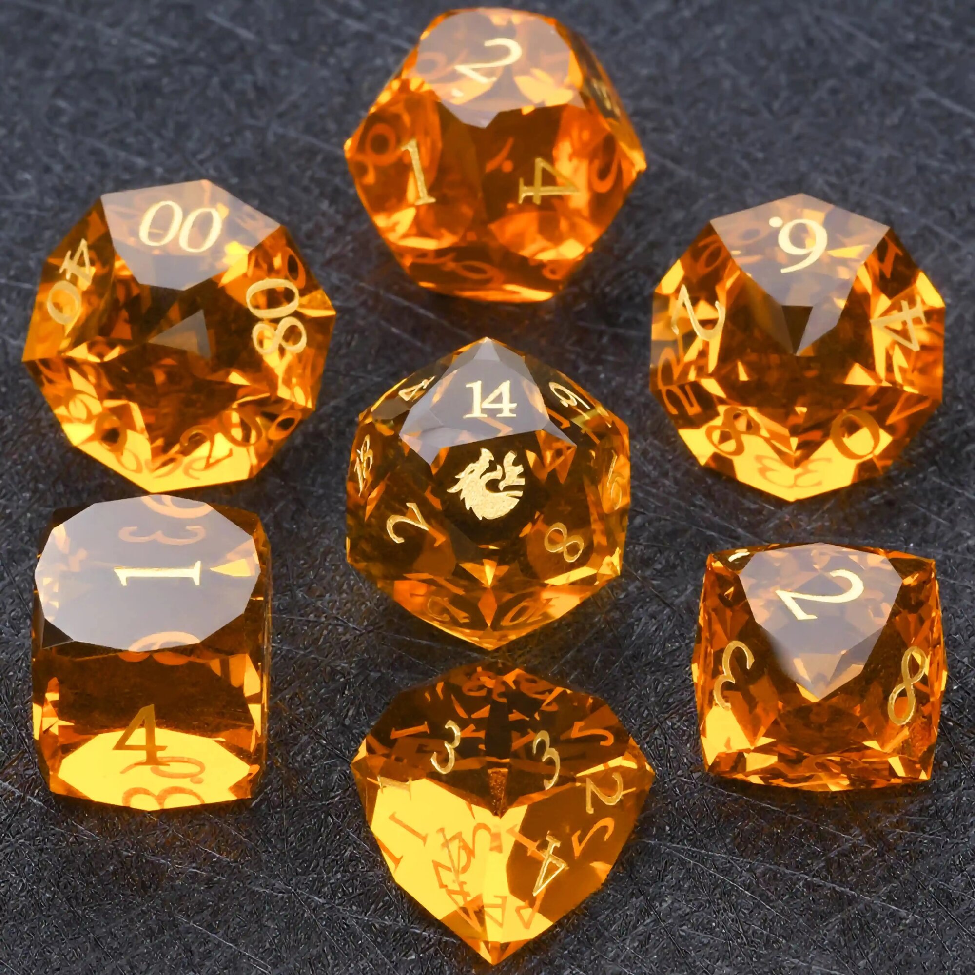 Набор кубиков DND из зеленого стекла 7 шт. 7pcs Orange