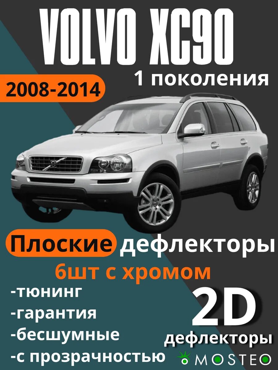 Плоские дефлекторы c хромом для окон Volvo xc90-1 (08-14) 6 шт