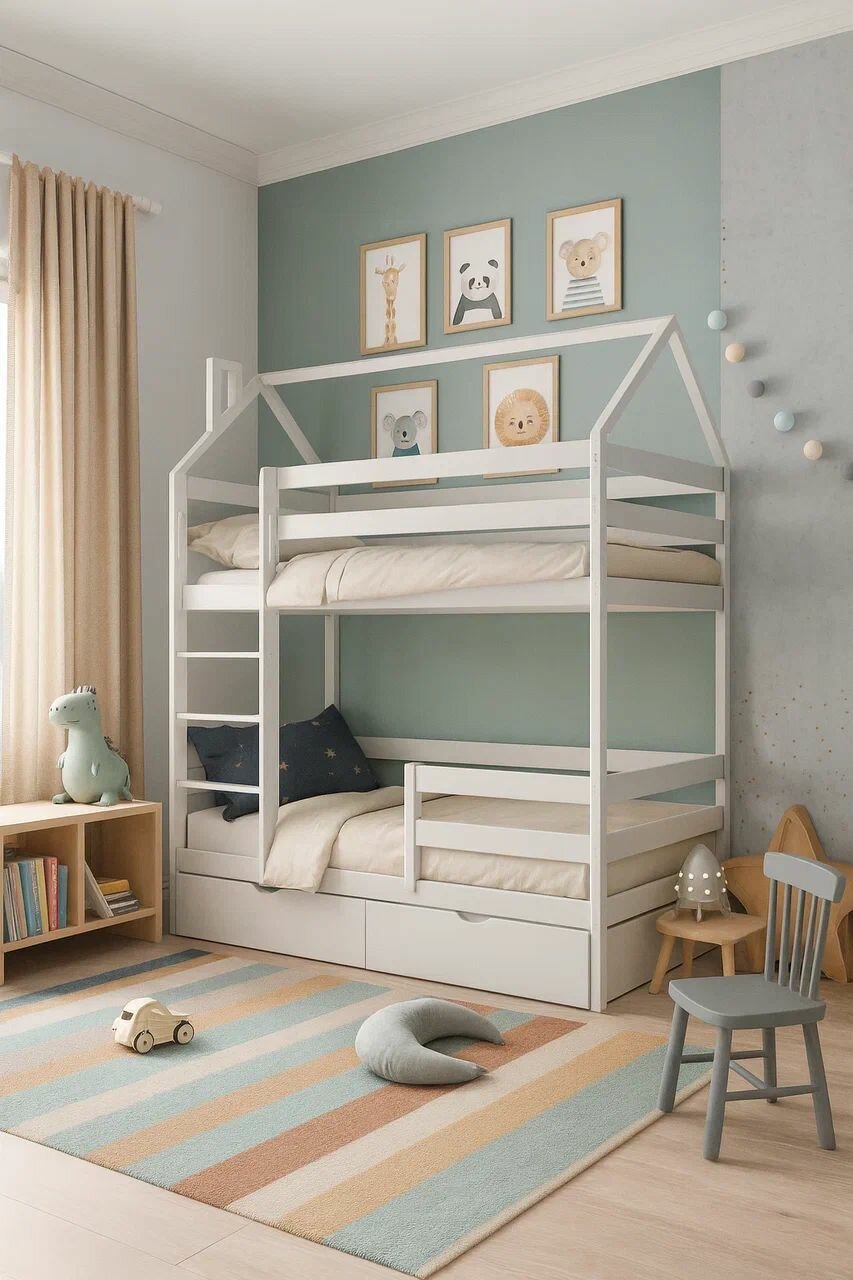 Кровать двухъярусная Домик 180х90 с лестницей спереди, с ящиками