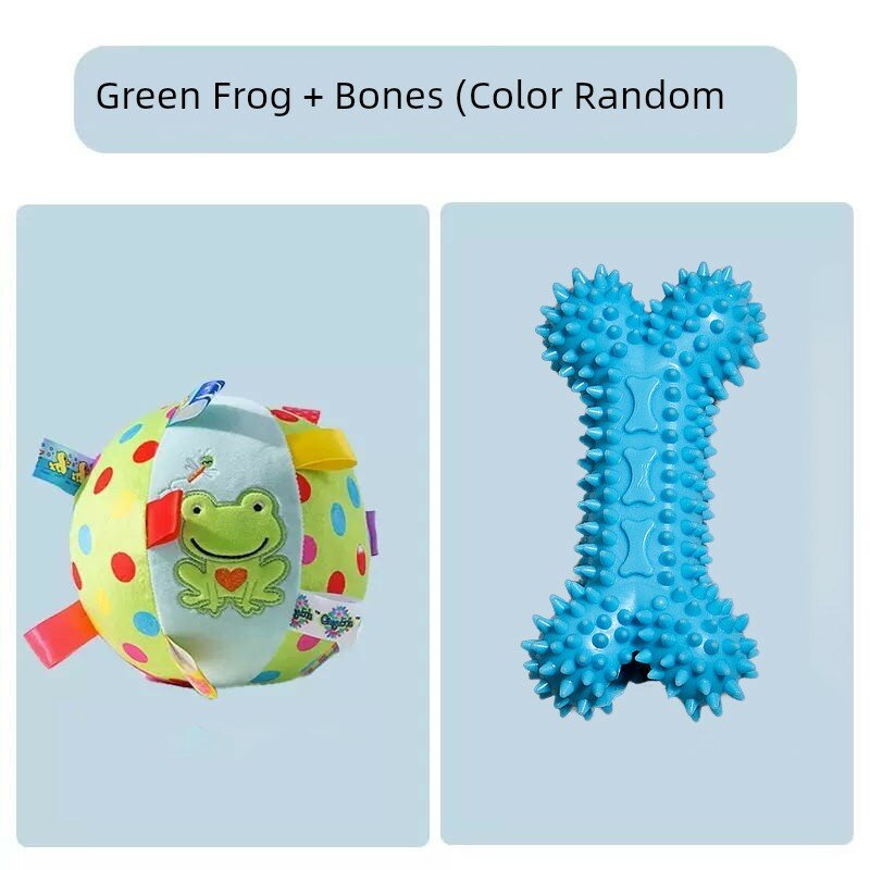 Игровой мяч-шарик с зеленой лягушкой и костью, 15 см - яркий флис для игрушек