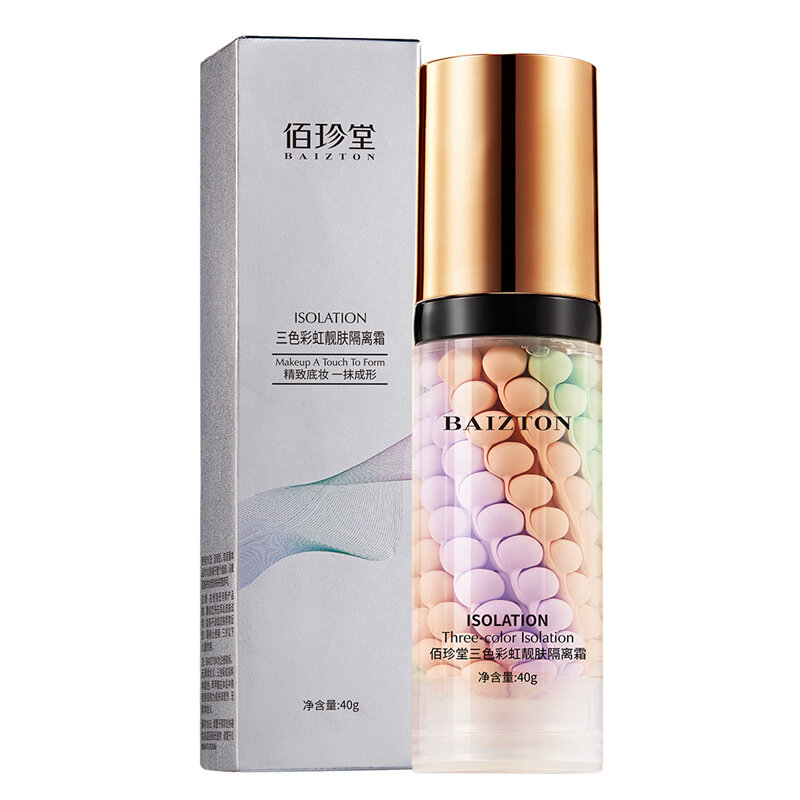 База под макияж Baizhentang с трехцветной радужной увлажняющей основой, осветляющая тон кожи, освежающая, увлажняющая, смягчающая кожу, натуральный нюдовый макияж