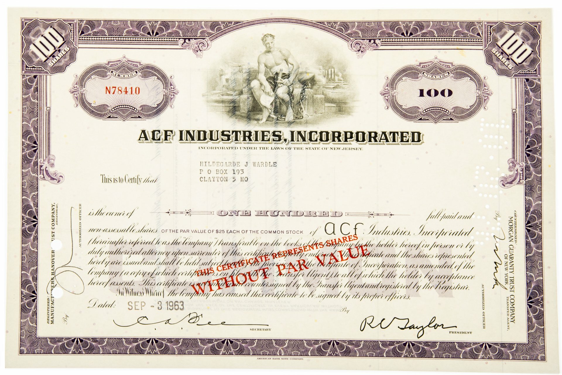 Акция США ACF INDUSTRIES, INCORPORATED state of New Jersey 1963- 1977 гг