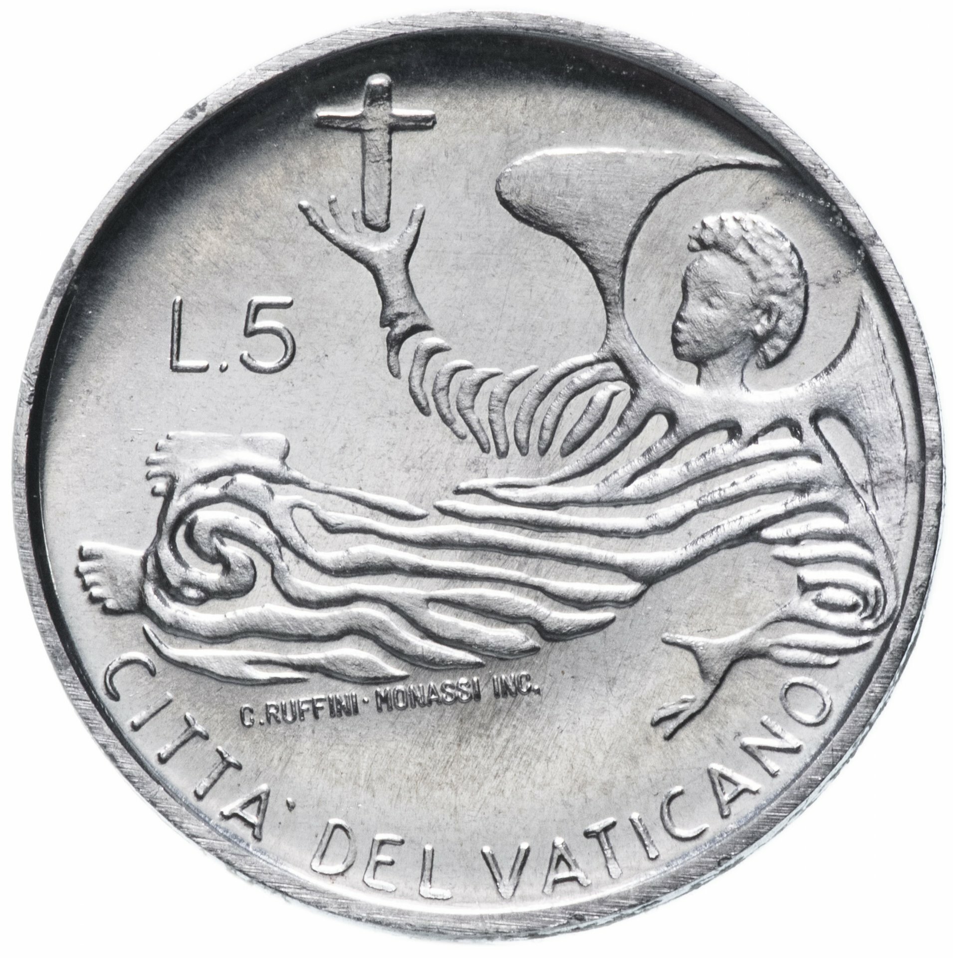 Ватикан 5 лир lire 1969, Алюминий, в сохранности AU