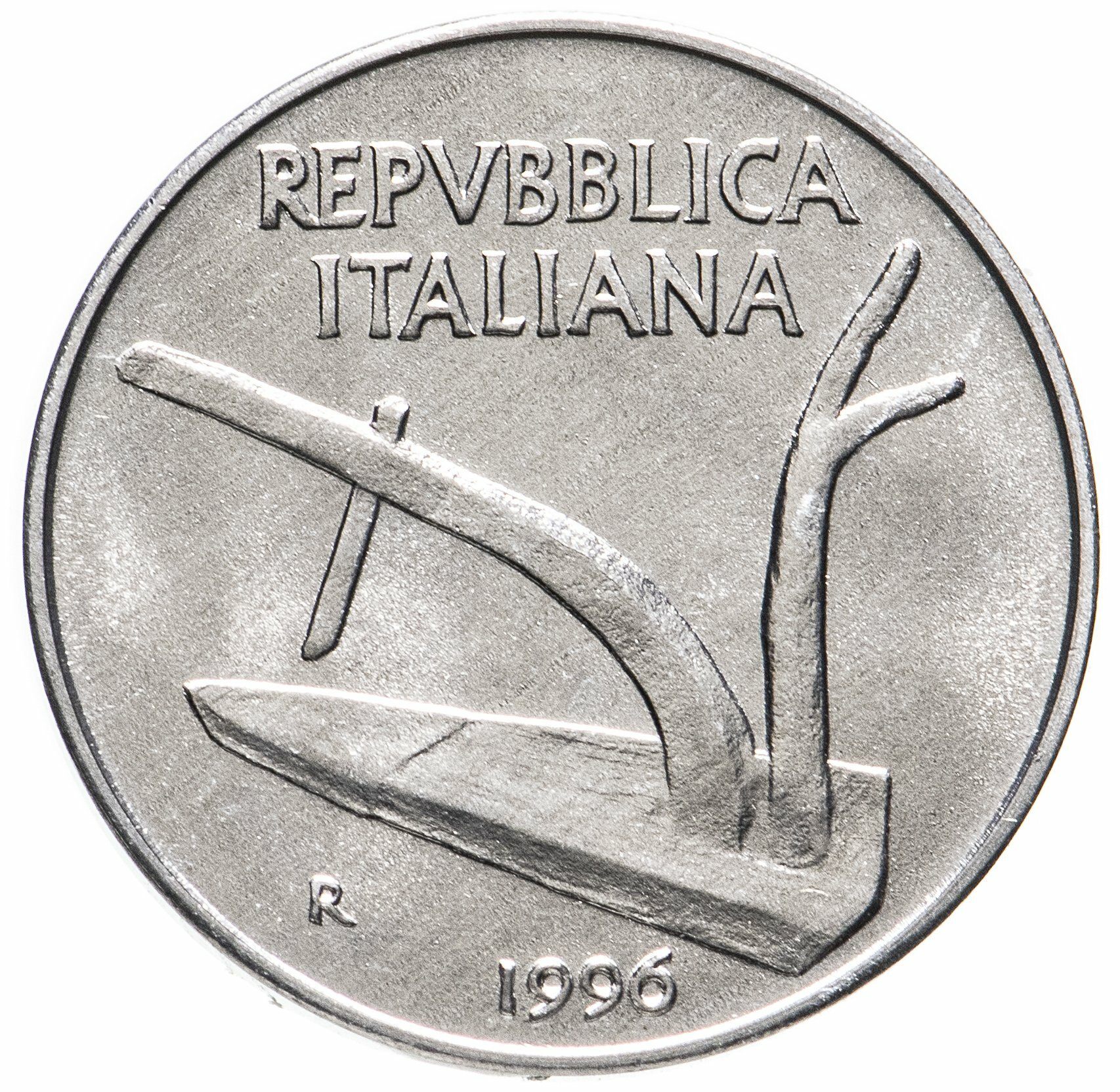 Италия 10 лир 1996, Алюминий, в сохранности UNC
