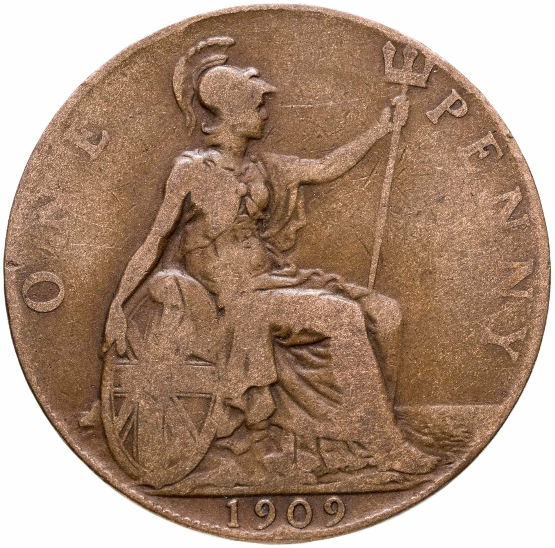Великобритания 1 пенни penny 1909, Бронза, в сохранности F