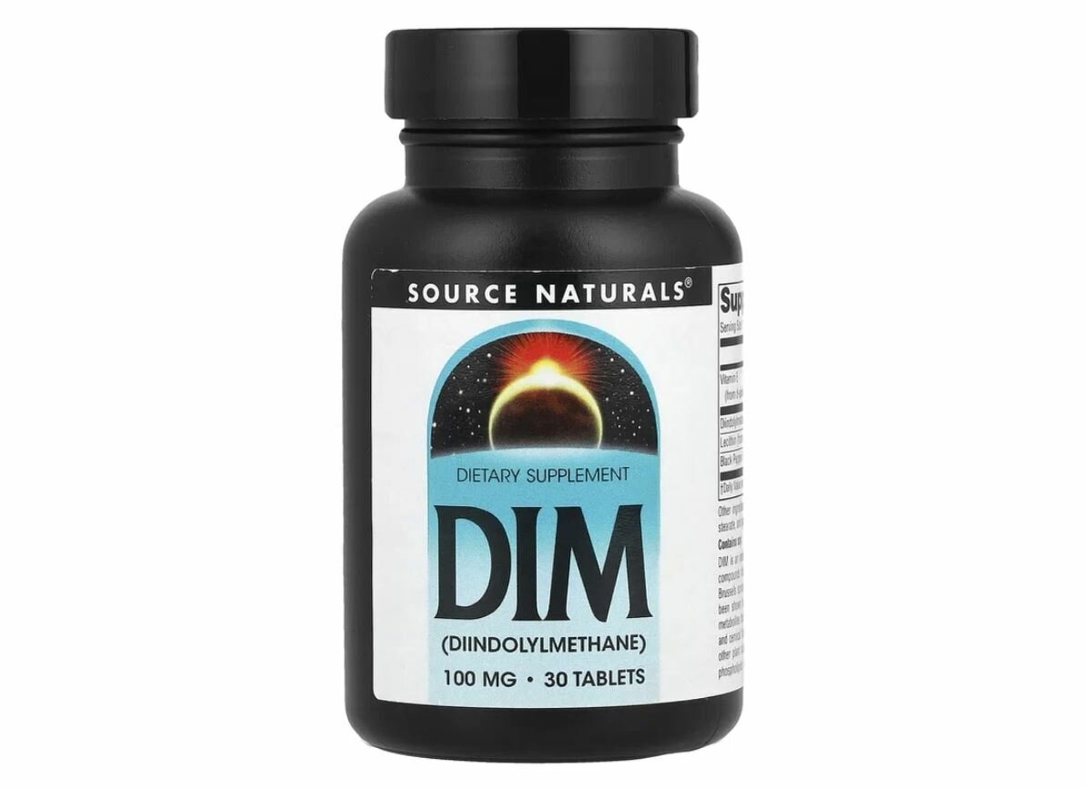 Source Naturals, DIM, Дииндолилметан 100 мг, с фосфолипидами, витамином E и BioPerine, 30 таблеток