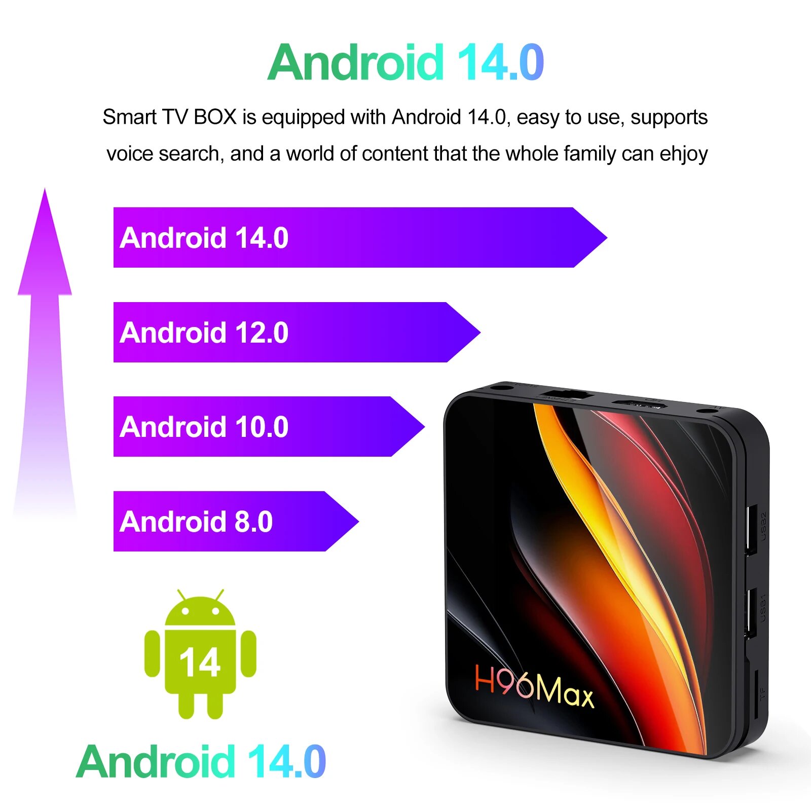 H96 MAX H313 Smart TV Box Android 14 4K Вилка стандарта Великобритании, 2GB 16GB — фото 1