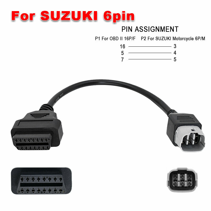 Адаптер OBD2 для мотоциклов Suzuki 6 pin-16 pin диагностический кабель для сканера, совместим с GSX-R и SV 650 DL