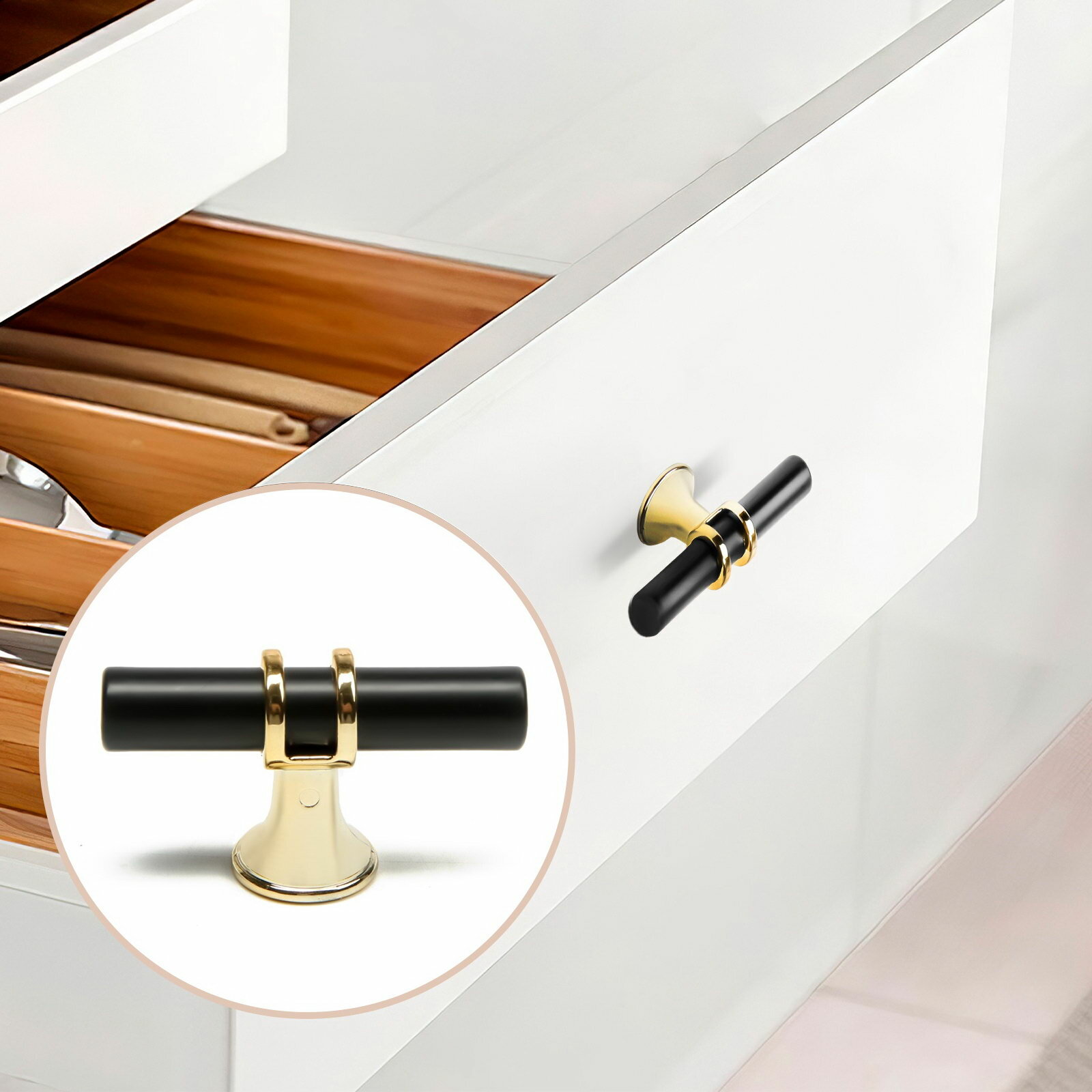 Ручка-кнопка d=12 мм, пластик, цвет золото/черный, цвет: золото, 3 шт.