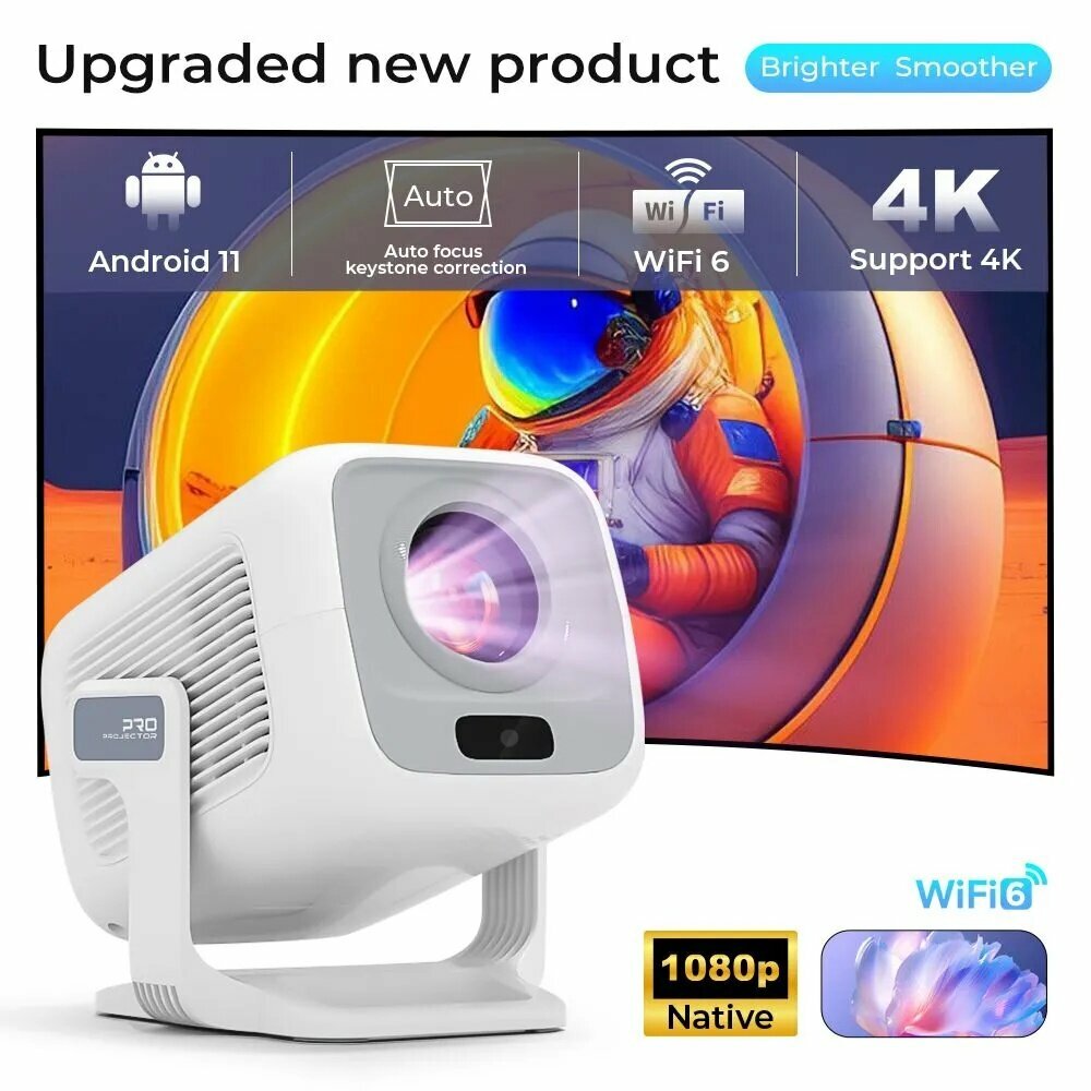 WEMI Проектор для фильмов X3AQ 400ANSI люмен, Нативная 1080P, Dual WiFi6, Android 11, Автокоррекция, Поворот 180 , Крупный экран, Портативный проектор для Домашнего , 1LCD, белый, слоновая кость