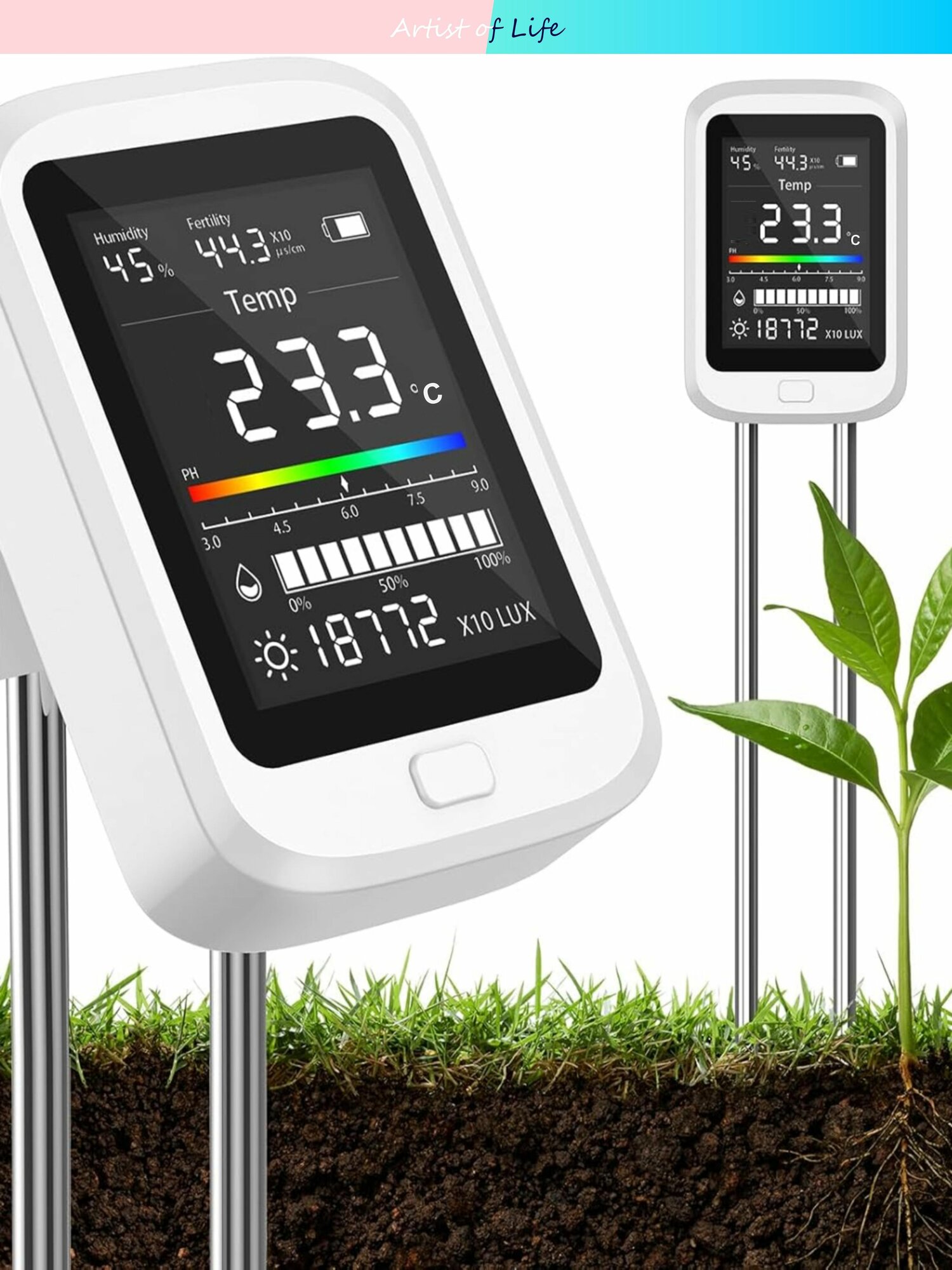 Измеритель кислотности почвы pH-метр 6 в 1, тестер влажности, температуры, освещенности и плодородия для сада и огорода