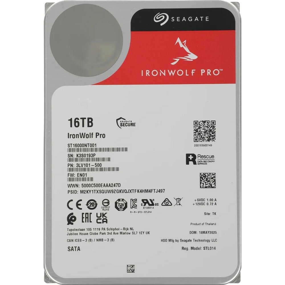 Внутренний HDD жесткий диск Seagate ST16000NT001 Ironwolf Pro 16000ГБ