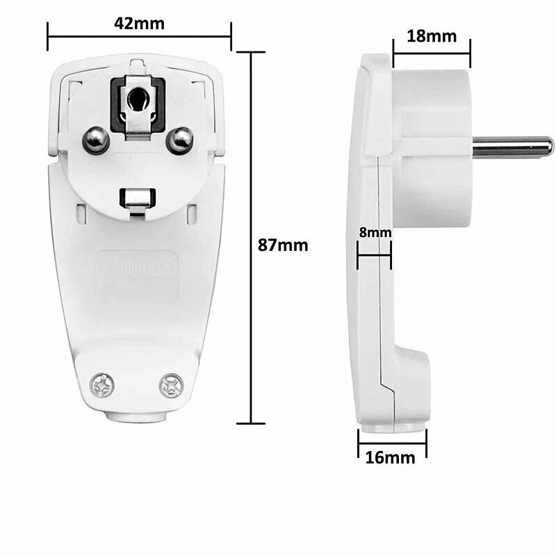 Угловая вилка Schuko плоская, плоская вилка Schuko 250 В (16 А), вилка Schuko, плоская вилка Schuko, вилка европейского стандарта, запасные части, аксессуары