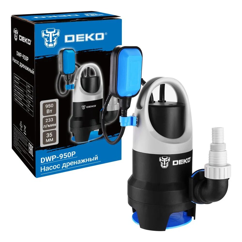 Насос дренажный DEKO DWP-950P грязевая, поплавок, 220В, 950 Вт, пластик 083-2023