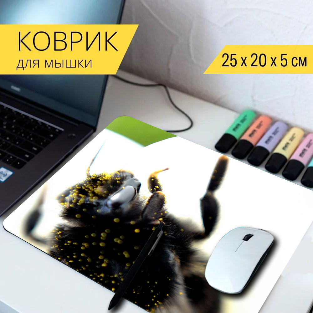 Коврик для мыши с принтом "Шмель Шмель - макро шмель макро насекомых животных сезона пыльца" 25x20см.