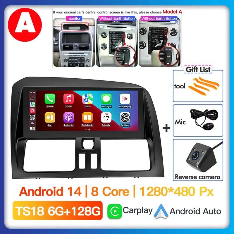 Android 14 Carplay Авто Авто Радио Мультимедийный Плеер Оригинальный автомобильный стиль экрана для Volvo XC60 que 1 2009-2017 DSP GPS Стерео BT A TS18 6G 128G