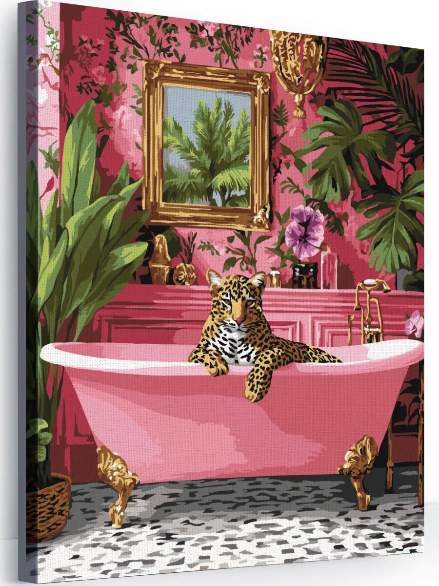 Леопард в ванне Картина по номерам на холсте 40х50 см