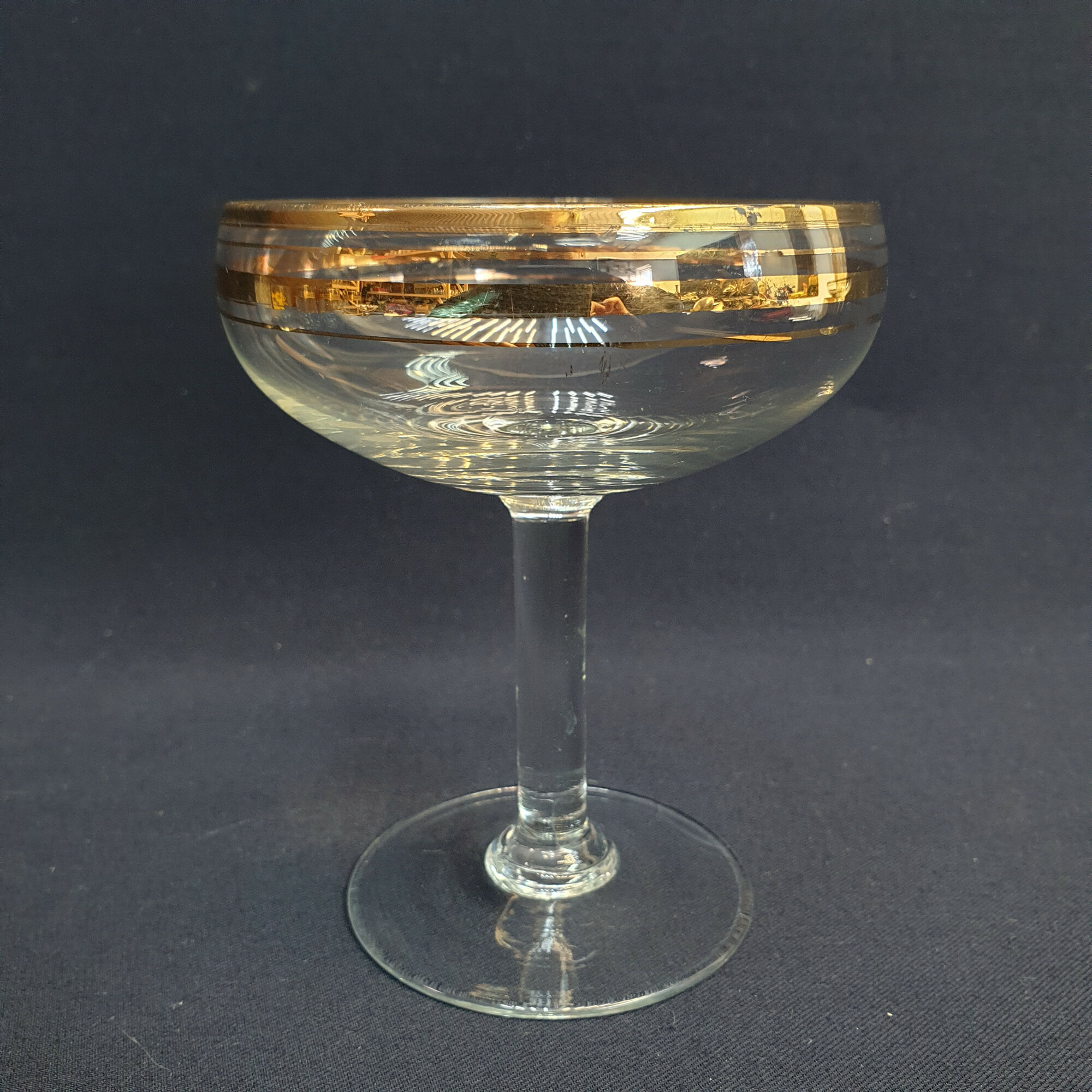 Бокал для мартини 11 см 150 мл, стекло, позолота. Винтаж, СССР.