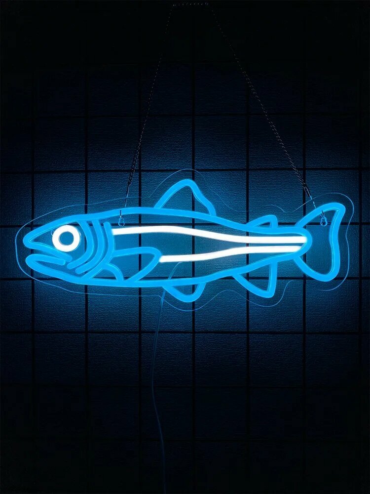 Неоновый светильник Лосось, синий светодиодный светильник Ocean Art, украшение для стен в морском стиле, спальня, бар, кухня