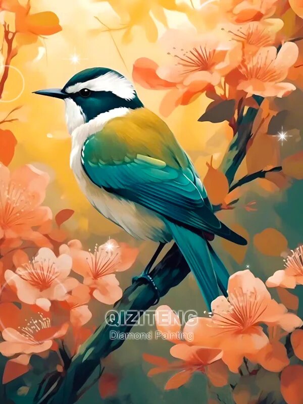 Алмазная живопись "Слон, тигр, лошадь", полный комплект Бирюзовый, 30x40cm Round, RT0316