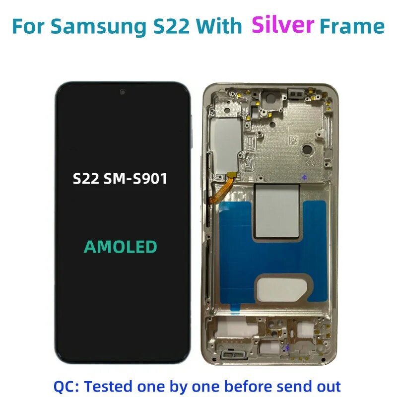 Дисплей Super AMOLED для Samsung Galaxy S22 5G S901U S901B S901B/DS, сенсорный AAA Silver Frame