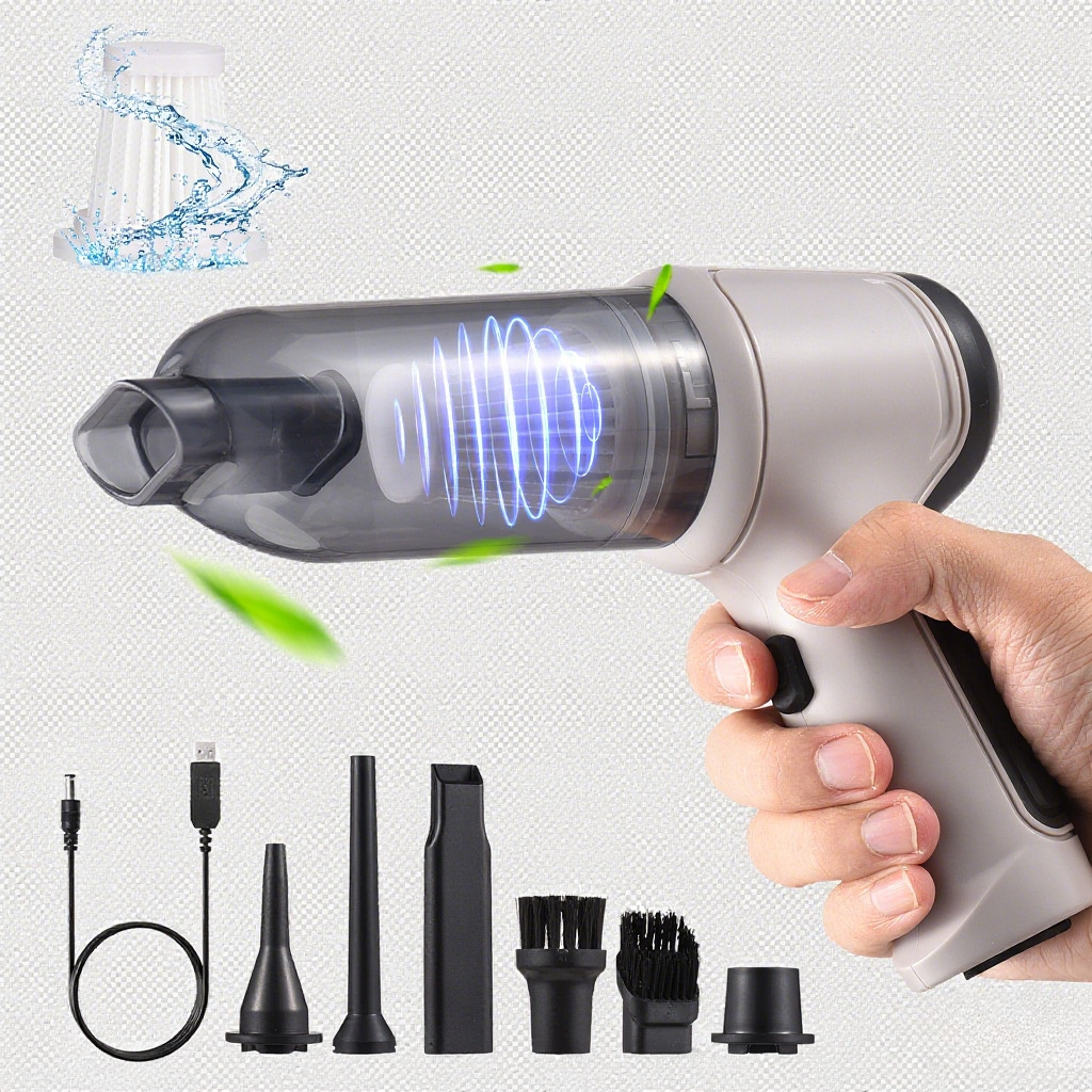 Портативный ручной пылесос бесконтактный мини автомобильный пылесос щетка мотор 12000PA мощность 120W напряжение 7.4V ёмкость стакана 0.4L размер 21*14*4.5cm вес 363g 2-уровневый всасывание встроенная большая батарея для очистки салона автомобиля дома