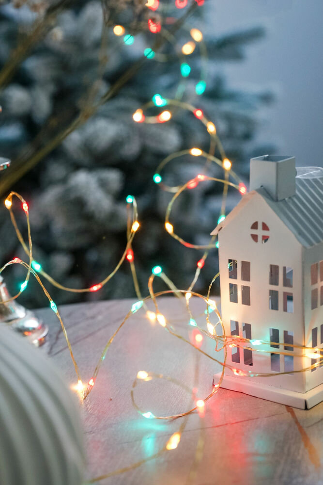 Светодиодная гирлянда роса 'разноцветный колорит', 120 зелёных/жёлтых/красных micro LED-огней, 6 м, контроллер, золотая проволока, уличная, Kaemingk 496560