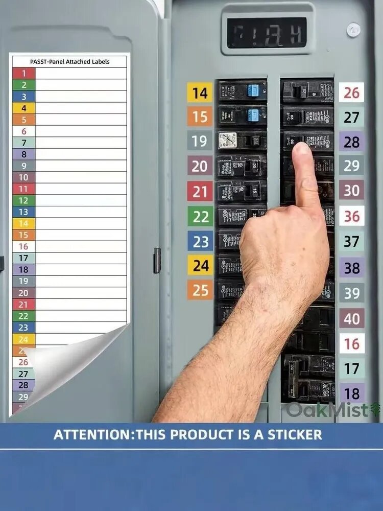 Наклейки для электрощитов самоклеящиеся цветные с цифрами (1-30, пустые для ручной подписи) для маркировки распределительных щитов и электрических щитов для дома, офиса, промышленности