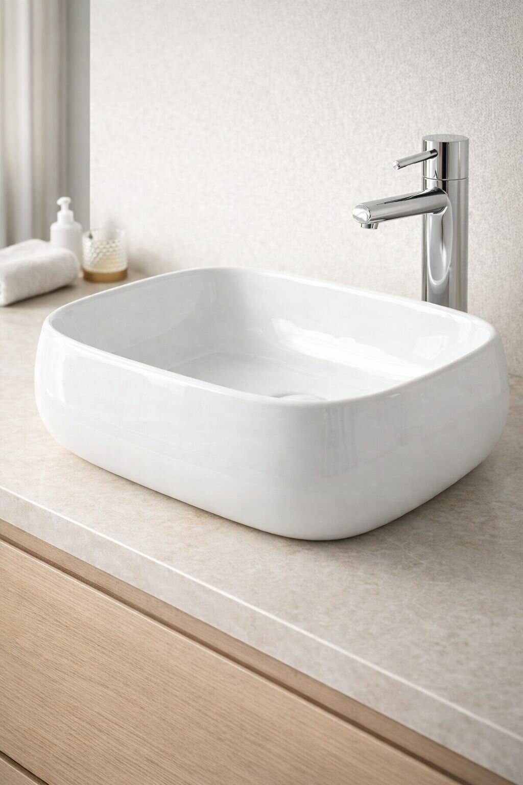 Раковина накладная для тумбы в ванную 70x41 Прямоугольник фарфоровая белая Amoreo