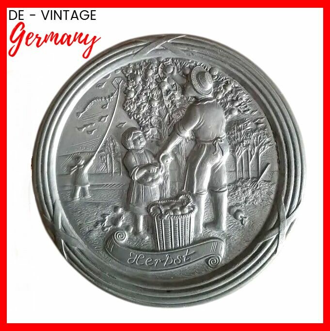 Панно оловянное, Времена года, Осень, винтаж. Германия