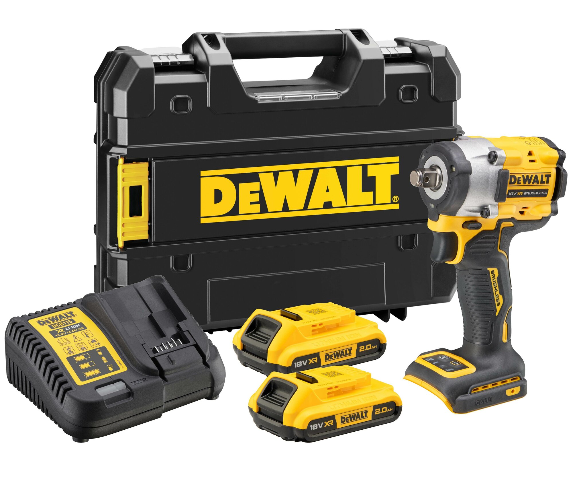 Dewalt Аккумуляторный бесщеточный гайковерт, 18 В, 610 Нм, 2500 об/мин, 3550 уд/мин, с 2 АКБ 2 Ач и ЗУ, в кейсе TSTAK, DCF921D2T DCF921D2T-QW