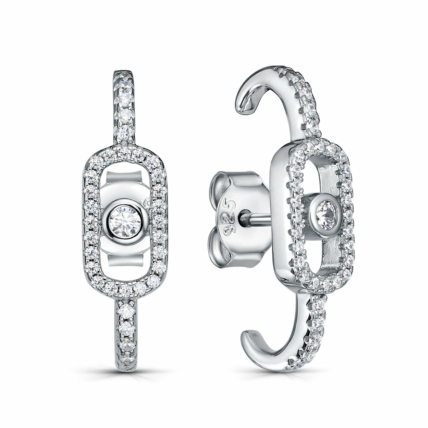 Серьги с подвесками, серебро, 925 проба, родирование, фианит