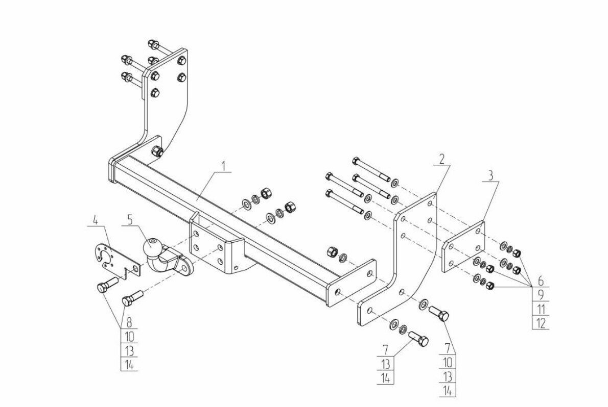 Фаркоп для Mercedes Sprinter одинарные колеса, без ступеньки, база 3250 мм / 4325 мм 2006-2019, 2019- Тип шара: F. Нагрузки: 3500/140 кг, MB 06
