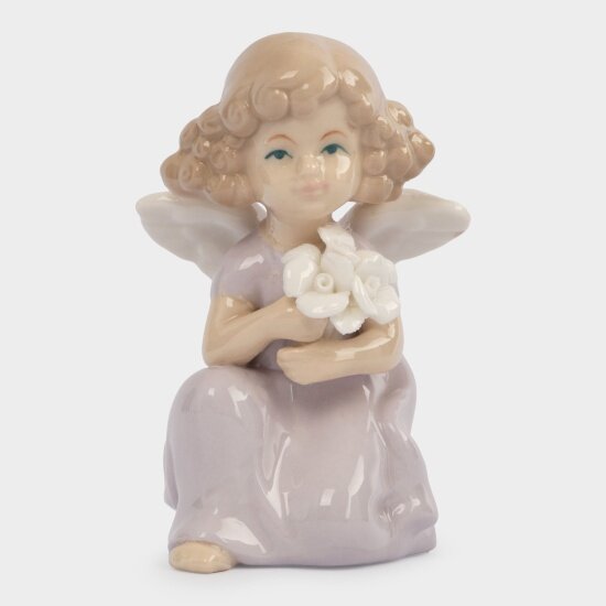 Статуэтка Anna Lafarg Lady 10 см, фарфор, молочно-лиловая, Ангел с букетом (ANLAF-ARJ-130525-4)