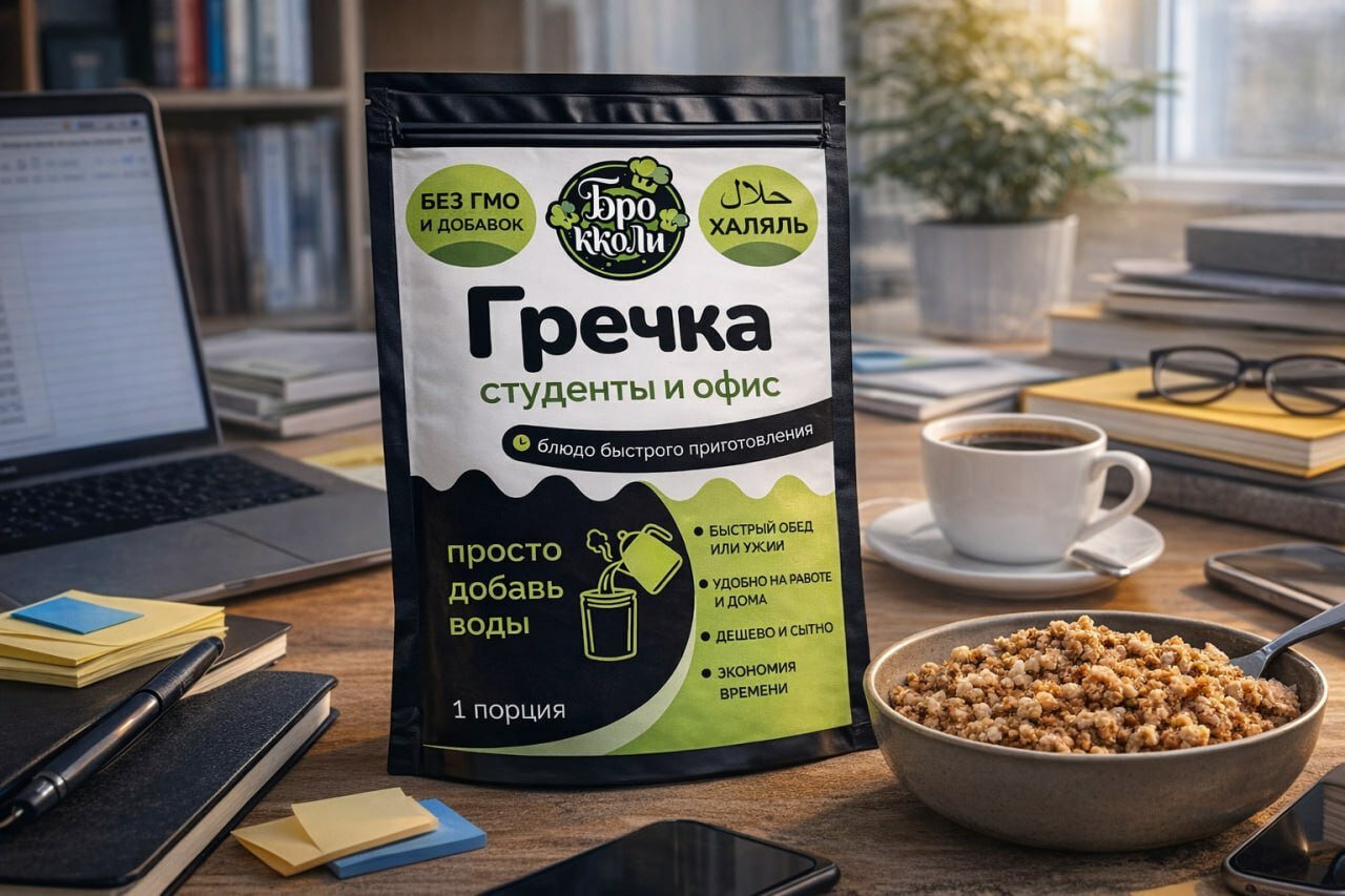 Сублимированная каша, гречневая, с куриным фаршем, лук, морковь и соль, без гмо, без варки, в упаковке 10 шт.