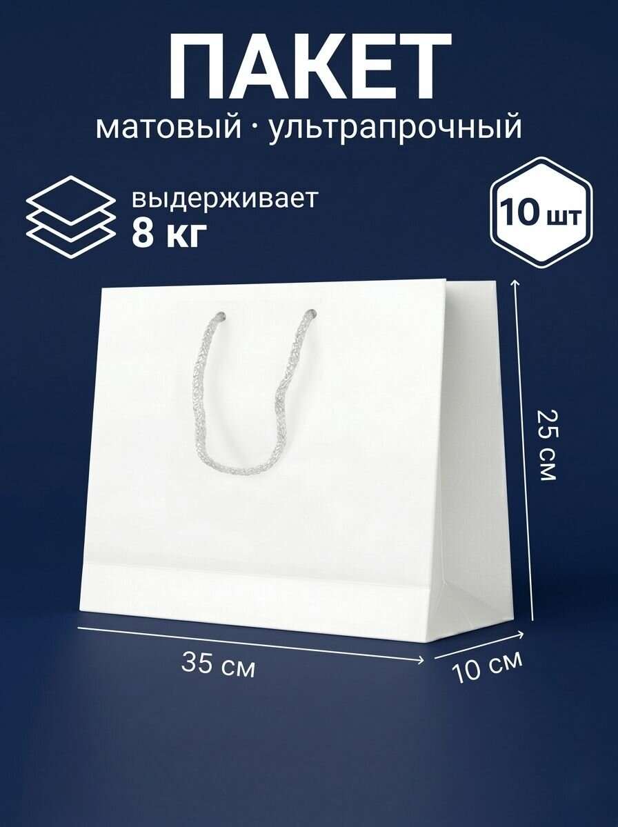 Подарочные пакеты матовые 10 шт Универсальный размер 35х25х10 см для вина, косметики, конфет Без принта, лаконичные