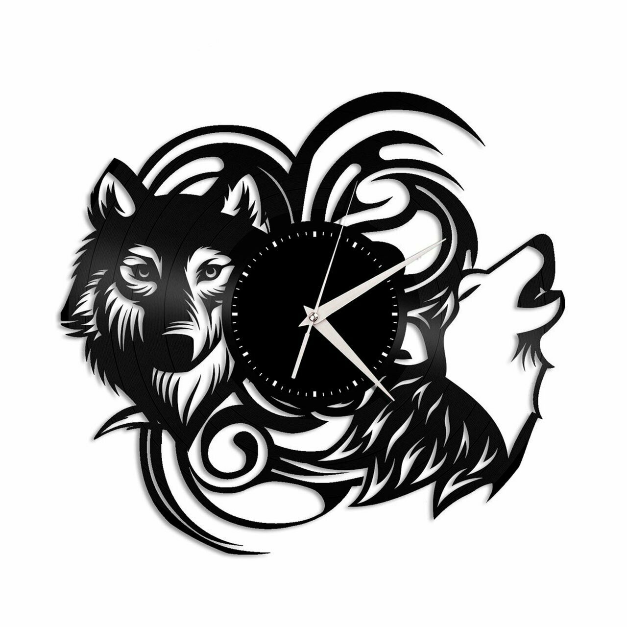 Часы из виниловой пластинки (c) VinylLab Волк, диаметр 30 см