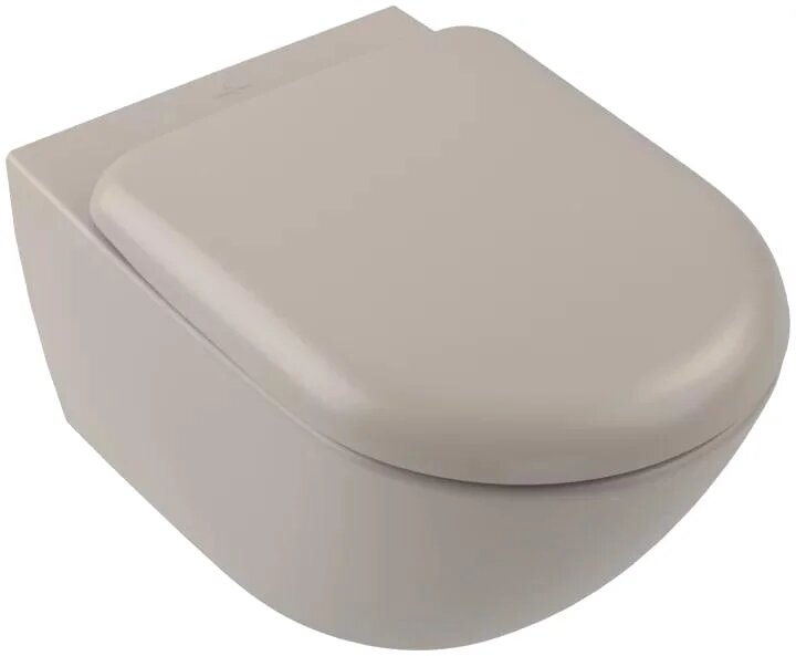 Унитаз подвесной Villeroy & Boch Antao с микролифтом, безободковый, без бачка, антивсплеск, фаянсовый, бежевый, матовый, овальный, сиденье для унитаза в комплекте